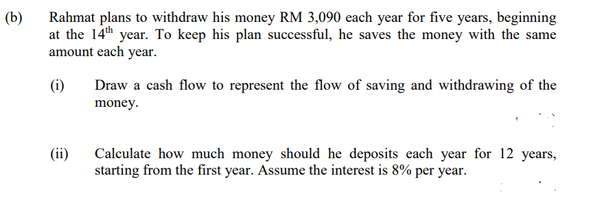 Solved Rahmat plans to withdraw his money RM 3,090 each year | Chegg.com