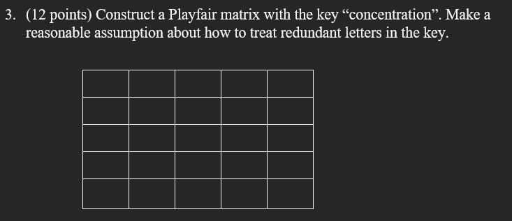 Solved 3 12 Points Construct A Playfair Matrix With The 2651
