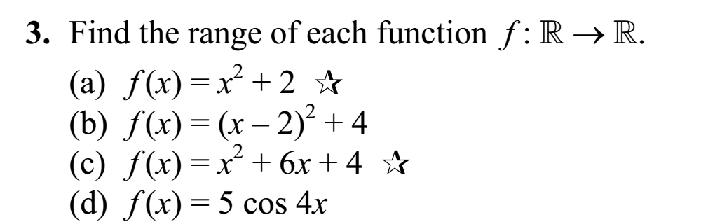 3. Find the range of each function f:R→R. (a) | Chegg.com