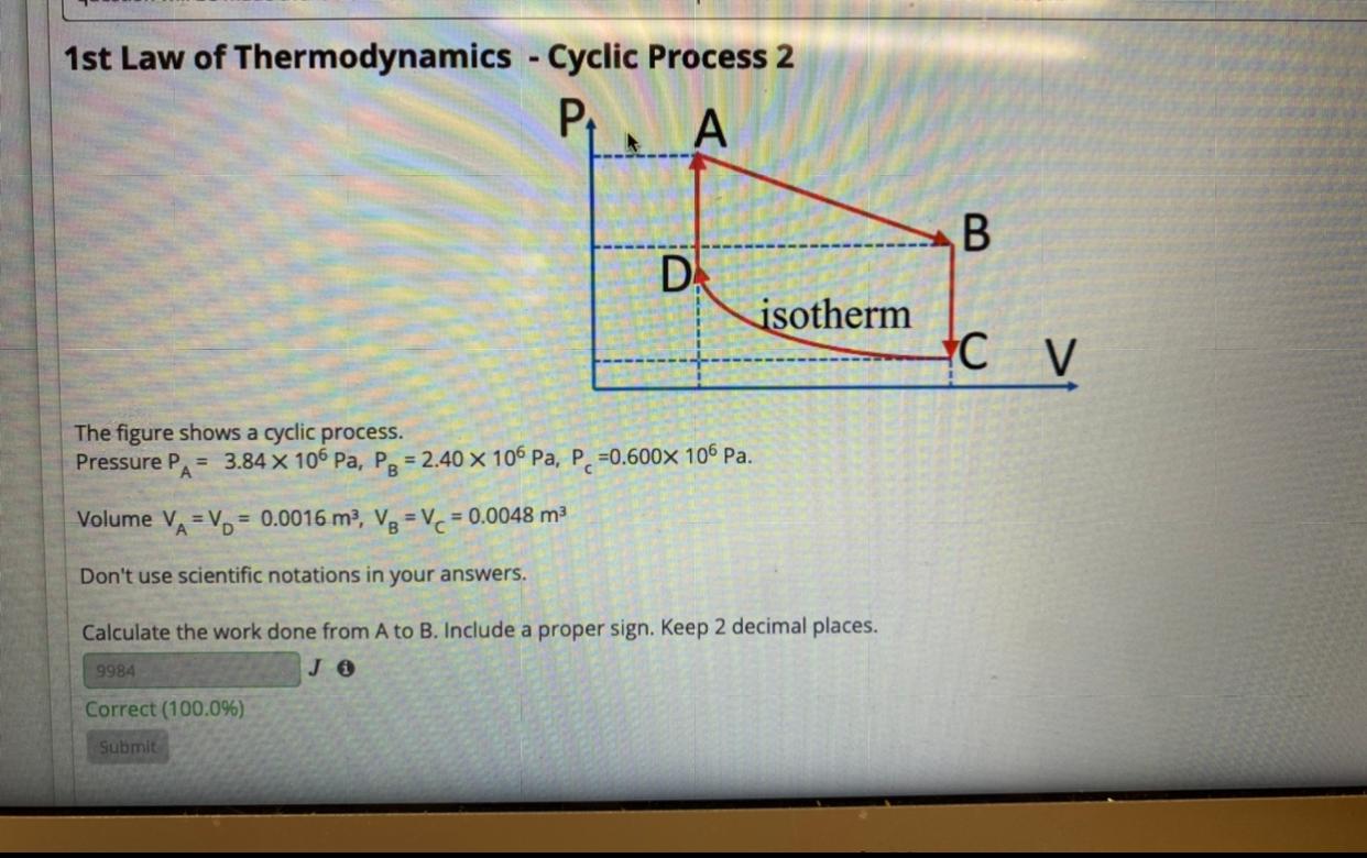 Solved 1st Law of Thermodynamics - Cyclic Process 2 P. A B | Chegg.com