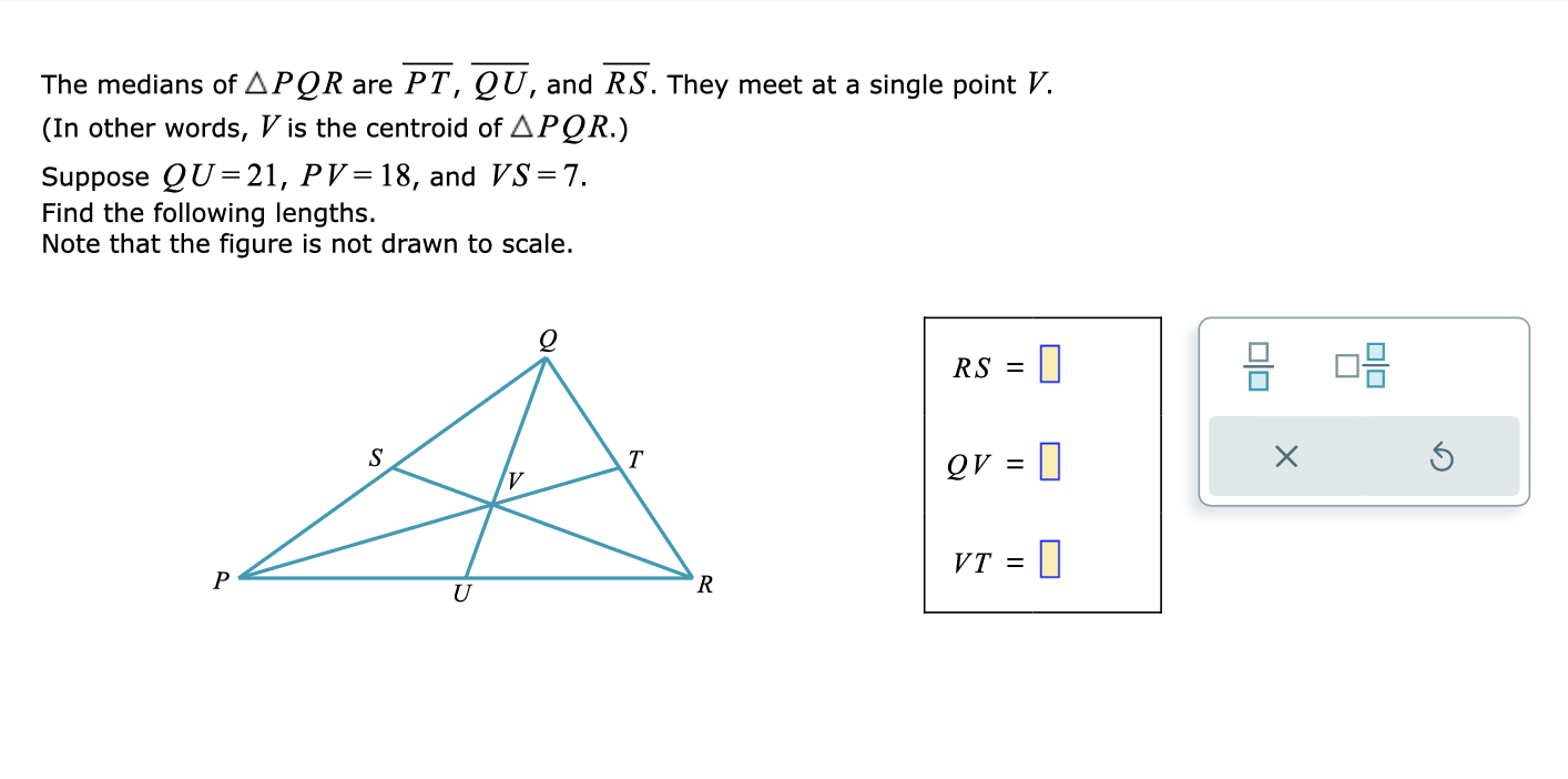 Solved The medians of PQR are PT, QU, and RS. They meet at a | Chegg.com