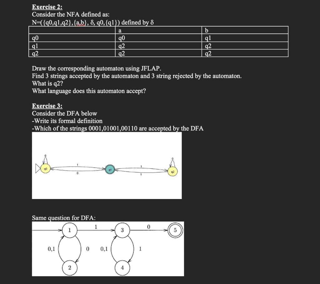 Solved Exercise 2: Consider the NFA defined as: | Chegg.com