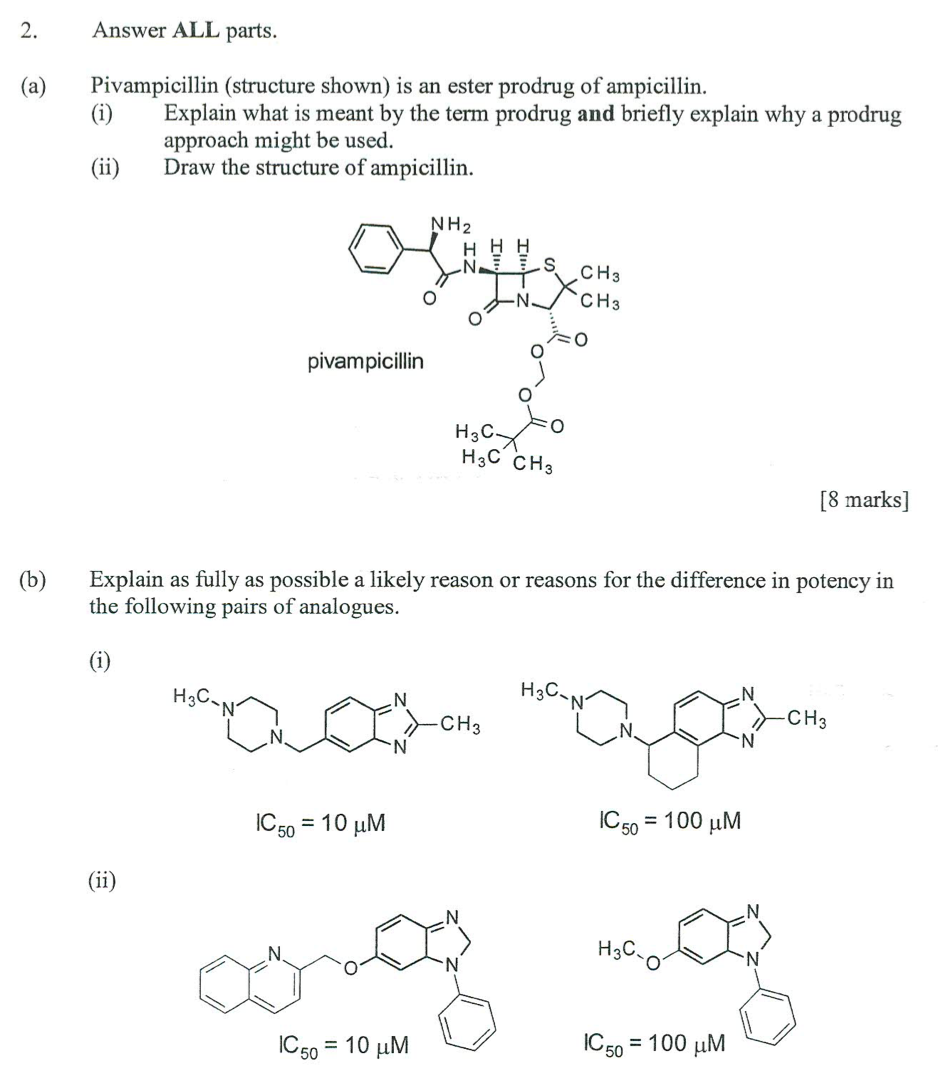 Solved 2. Answer ALL parts. (a) Pivampicillin (structure | Chegg.com