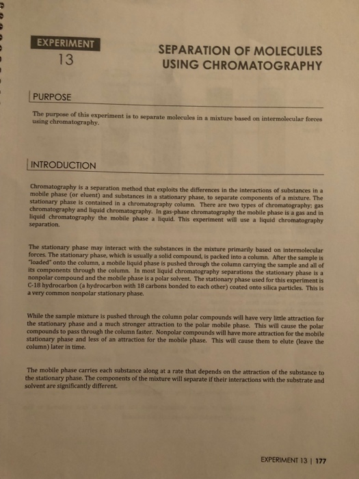 EXPERIMENT SEPARATION OF MOLECULES USING | Chegg.com