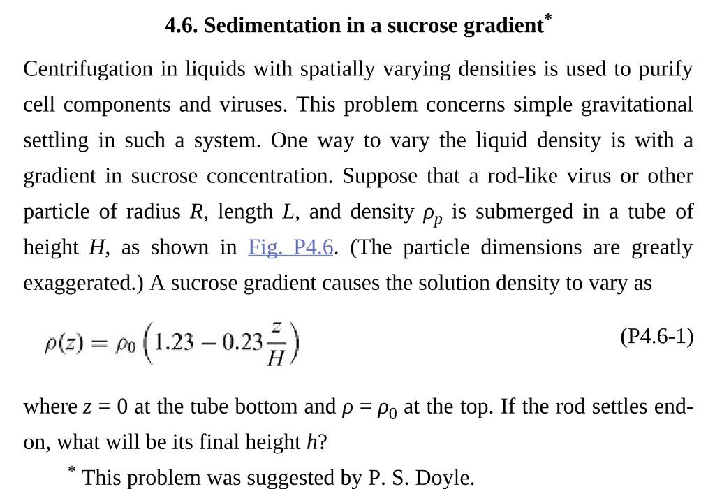 Solved 4.6. Sedimentation in a sucrose gradient | Chegg.com