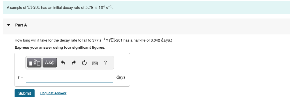 Solved A sample of Tl-201 has an initial decay rate of | Chegg.com