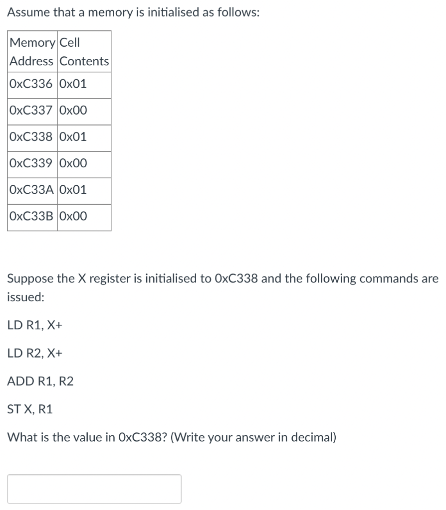 Solved Assume that a memory is initialised as follows: | Chegg.com