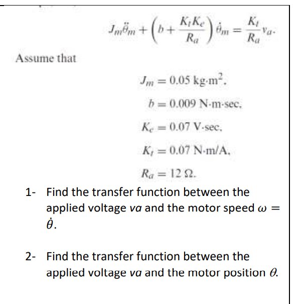 Solved Problem 6: The equations of motion for the DC motor | Chegg.com