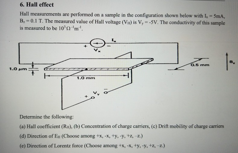 Solved 6. Hall effect Hall measurements are performed on a | Chegg.com