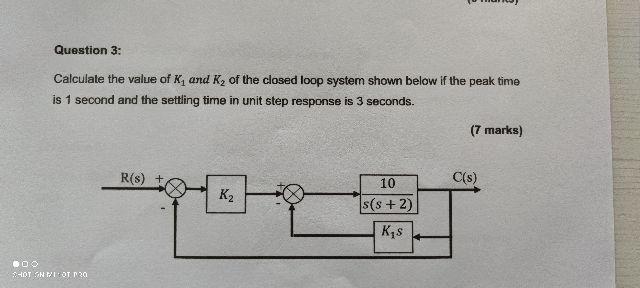 Solved Question 3: Calculate the value of K and Kof the | Chegg.com