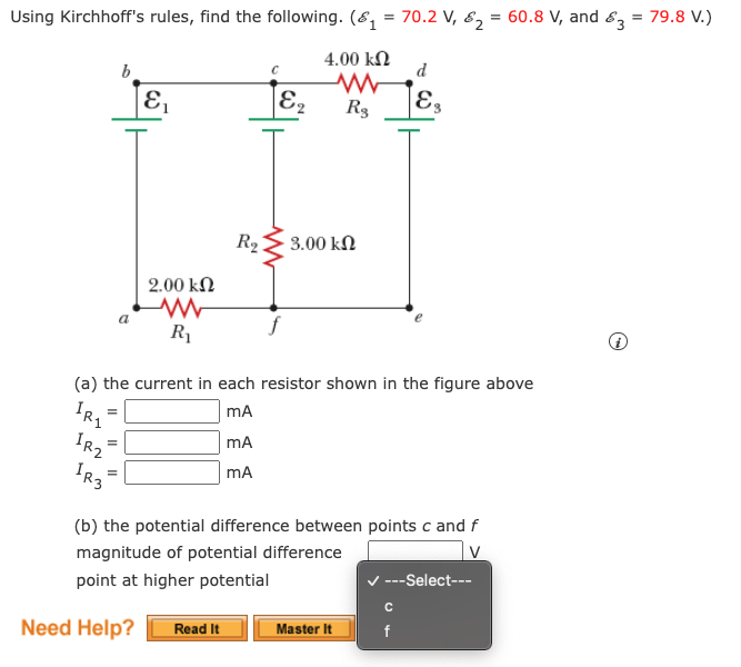 Solved Using Kirchhoff's rules, find the following. (E1=70.2 | Chegg.com