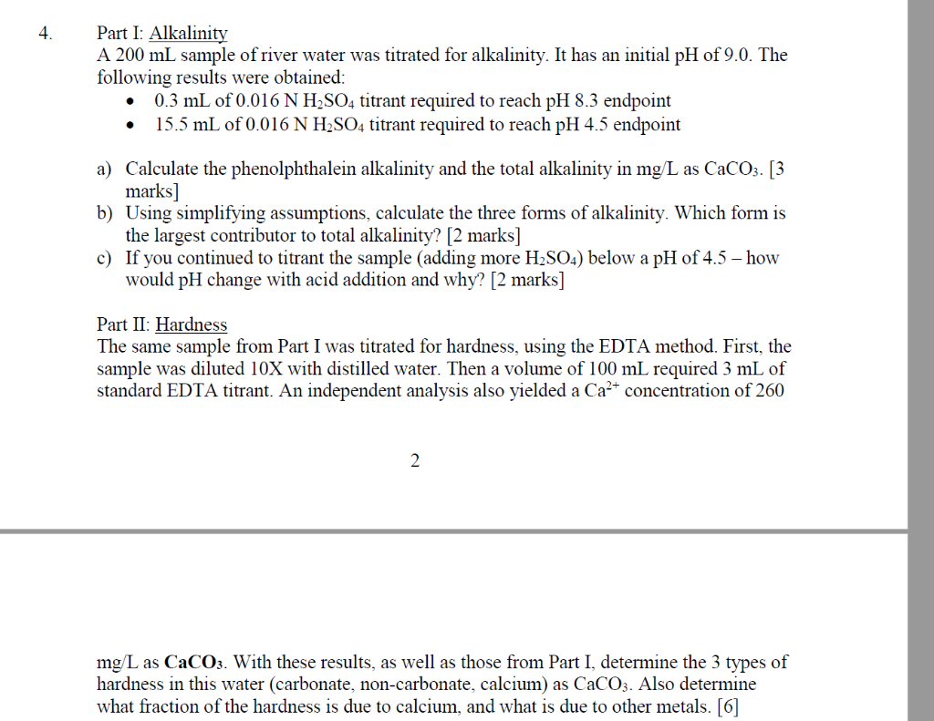 Solved 4. Part I: Alkalinity A 200 mL sample of river water | Chegg.com