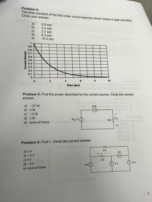 Solved The time constant of the first order circuit response | Chegg.com