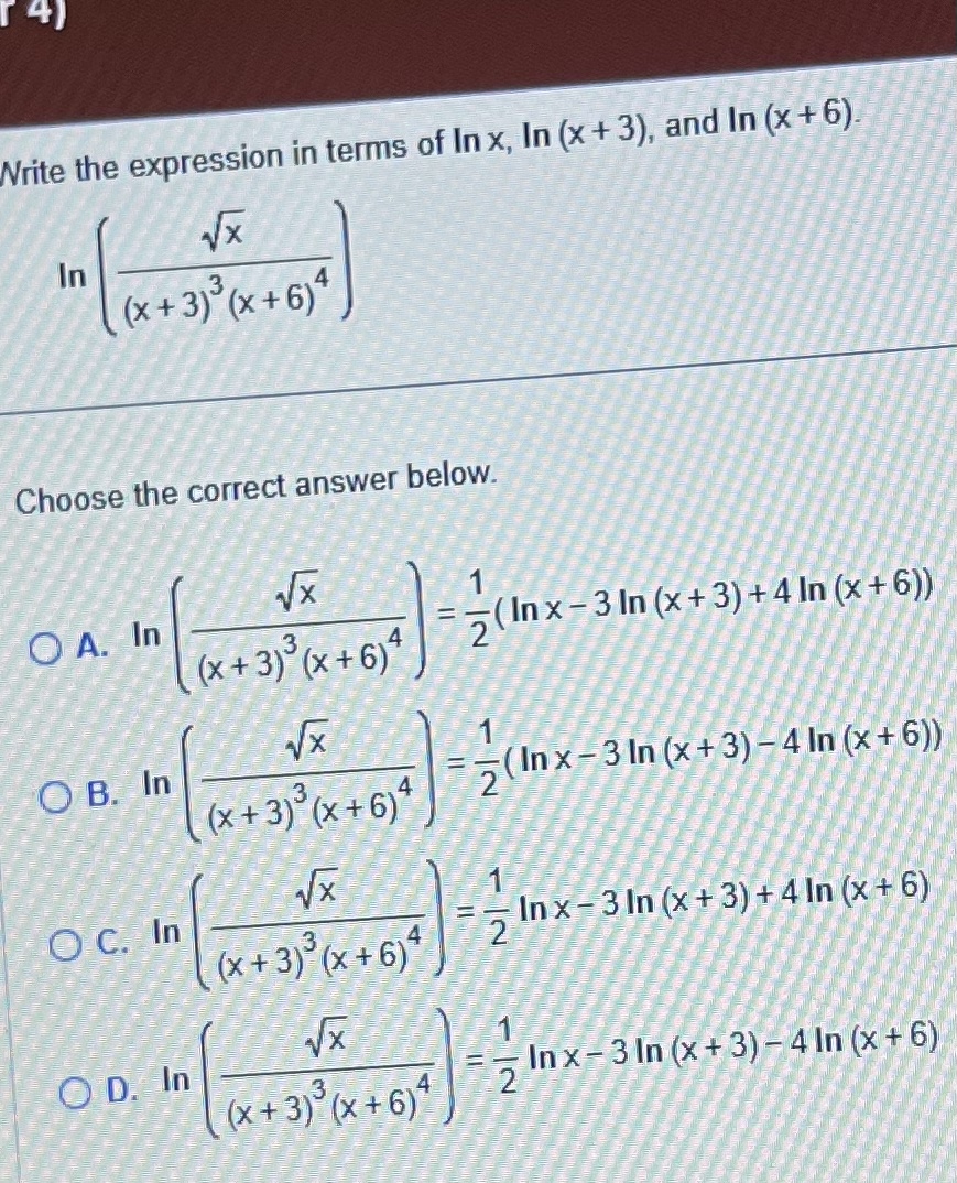 Solved Nrite the expression in terms of lnx,ln(x+3), and | Chegg.com
