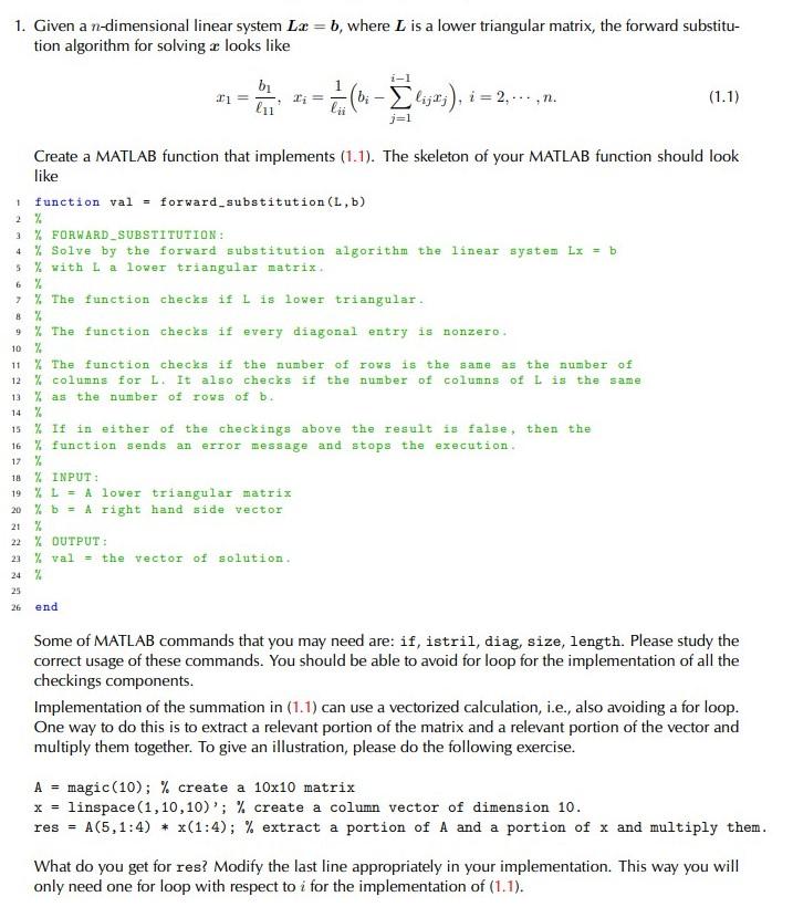 Solved = b, where L is a lower triangular matrix, the | Chegg.com