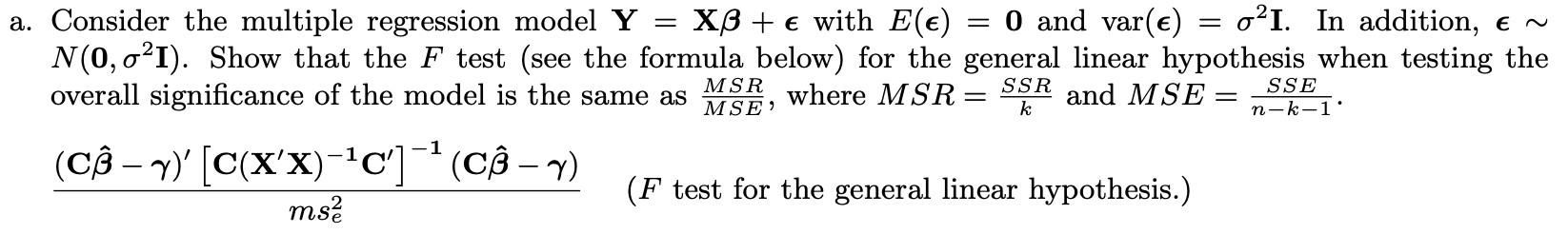 a. Consider the multiple regression model Y XB + | Chegg.com