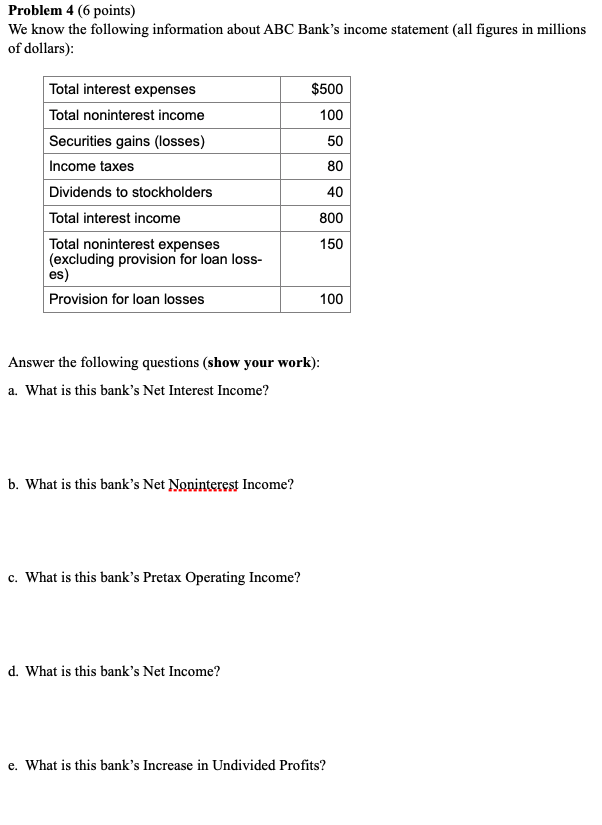 Solved Problem 4 (6 points) We know the following | Chegg.com Solved Problem 4 (6 points) We know the following | Chegg.com