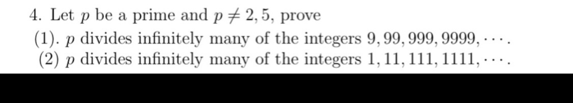 Solved 4. Let p be a prime and p =2,5, prove (1). p divides | Chegg.com