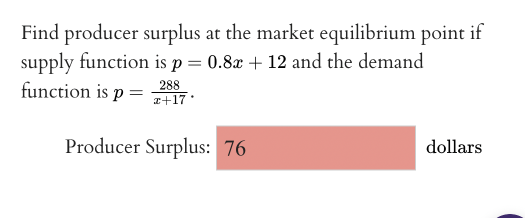 Solved Find producer surplus at the market equilibrium point | Chegg.com