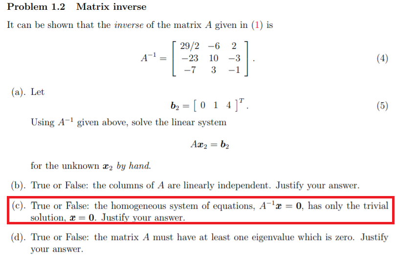 Solved Problem 1.2 Matrix inverse It can be shown that the | Chegg.com