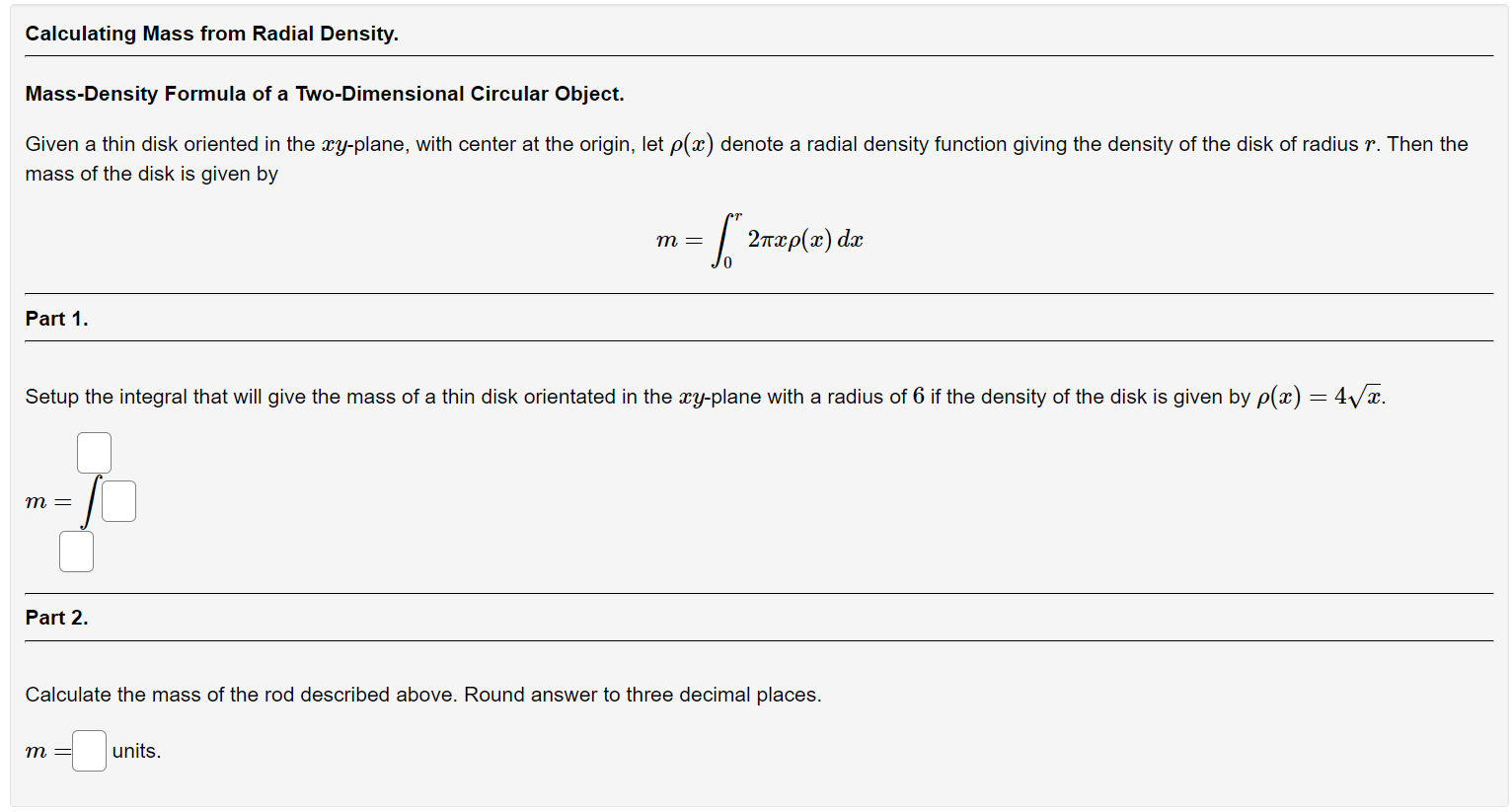 Solved Calculating Mass from Radial Density. Mass-Density | Chegg.com