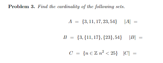 Solved Problem 3. Find the cardinality of the following | Chegg.com