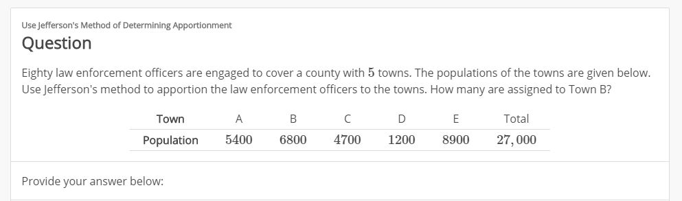 Solved Use Jefferson's Method of Determining Apportionment | Chegg.com