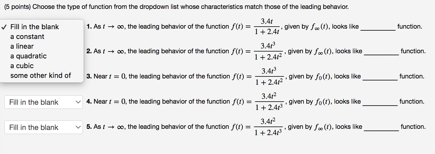Solved (5 points) Choose the type of function from the | Chegg.com