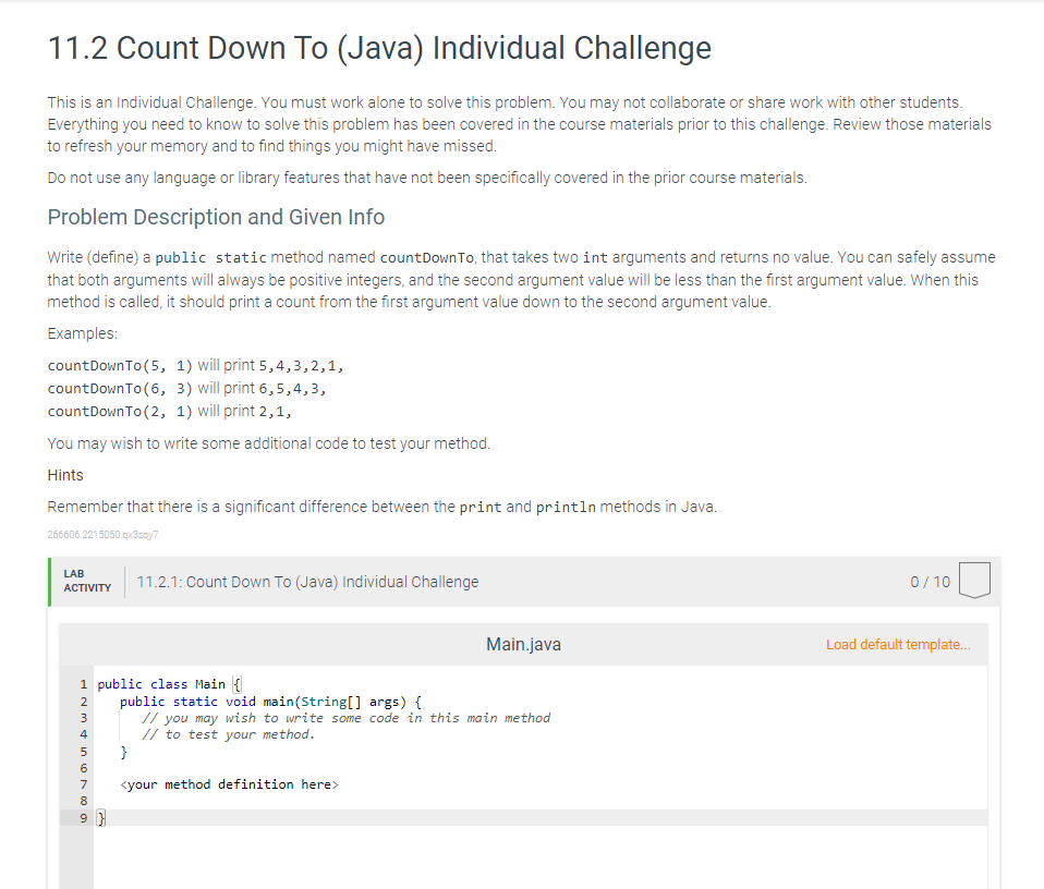 Solved This is an Individual Challenge. You must work alone | Chegg.com