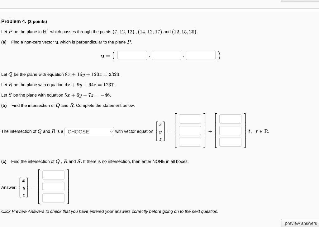 Solved Problem 4. ( 3 points) Let P be the plane in R3 which | Chegg.com