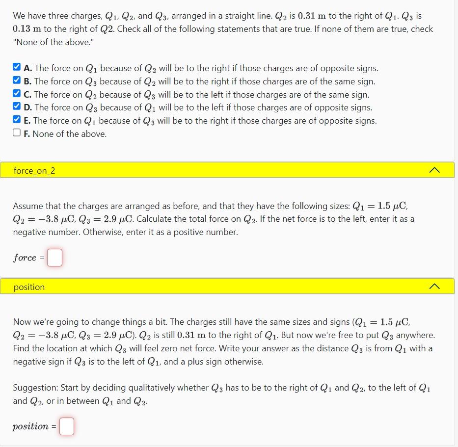 Solved We have three charges, Q1,Q2, and Q3, arranged in a | Chegg.com