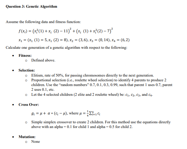 Solved Assume the following data and fitness function: | Chegg.com