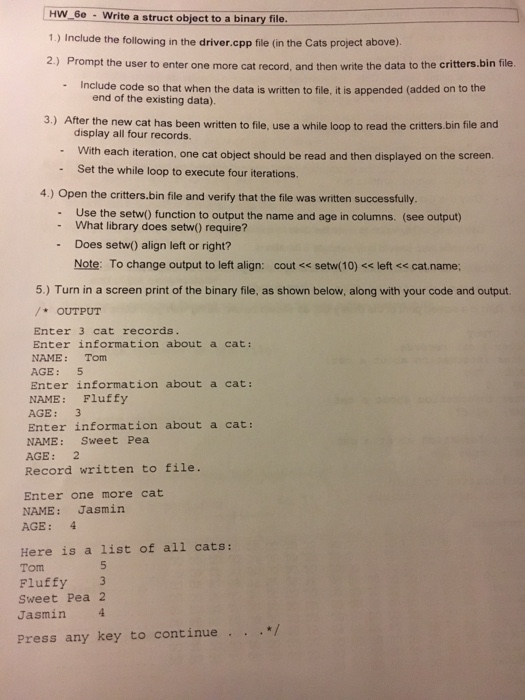 Solved Hw 6e Write A Struct Object To A Binary File 1