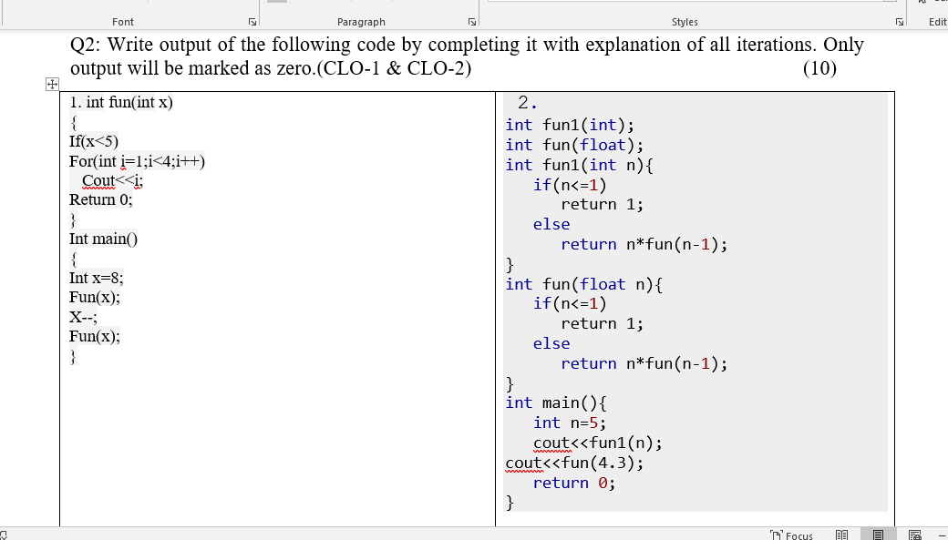 Solved Font Paragraph Styles Edit Q2 Write Output Of The 