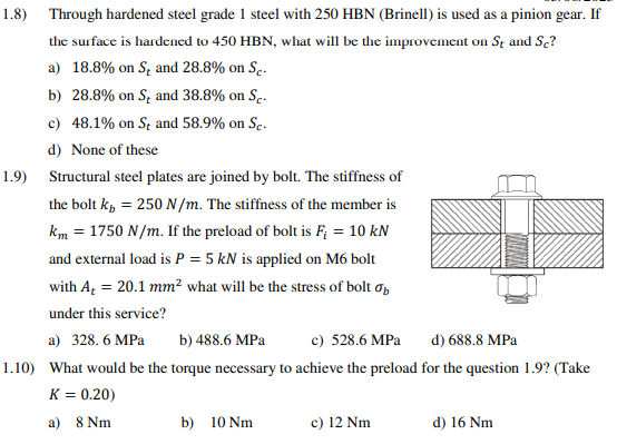 Solved 8) Through hardened steel grade 1 steel with 250HBN | Chegg.com