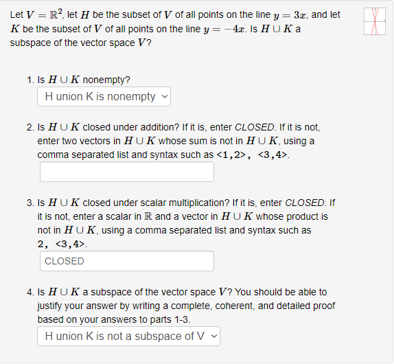 Solved Let V=R2, let H be the subset of V of all points on | Chegg.com Solved Let V=R2, let H be the subset of V of all points on | Chegg.com