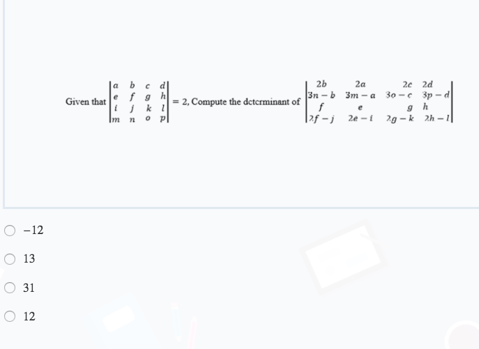 Solved 2a a b c d e f g h Given that 2b 2c 2d 2, Compute the | Chegg.com