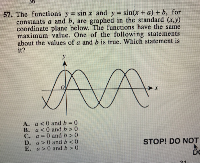 Solved 50 57. The functions y= sin x and y=sin(x+a)+b, for | Chegg.com