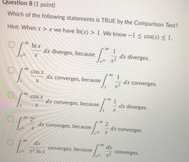 Solved Question 8 (1 point) Which of the following | Chegg.com