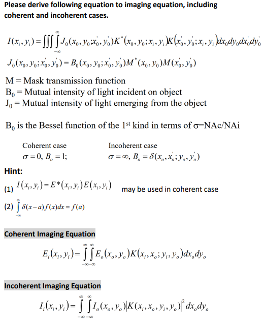 Please derive following equation to imaging equation, | Chegg.com