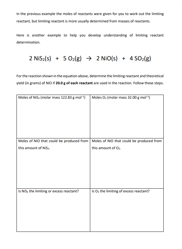 Solved In the previous example the moles of reactants were | Chegg.com