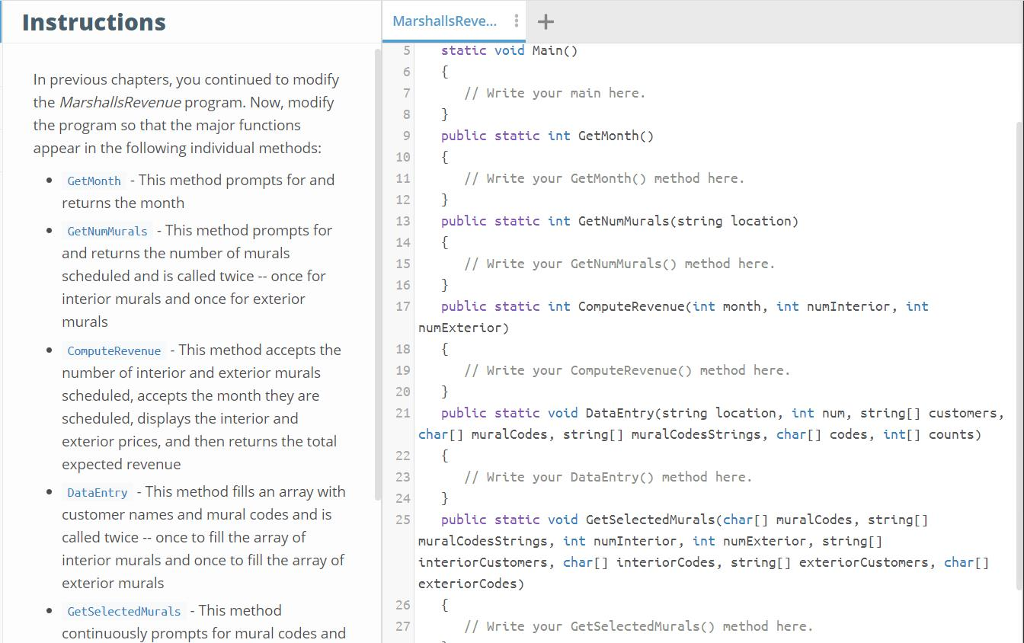 Solved Instructions MarshallsReve...+ 5 static void Main() | Chegg.com