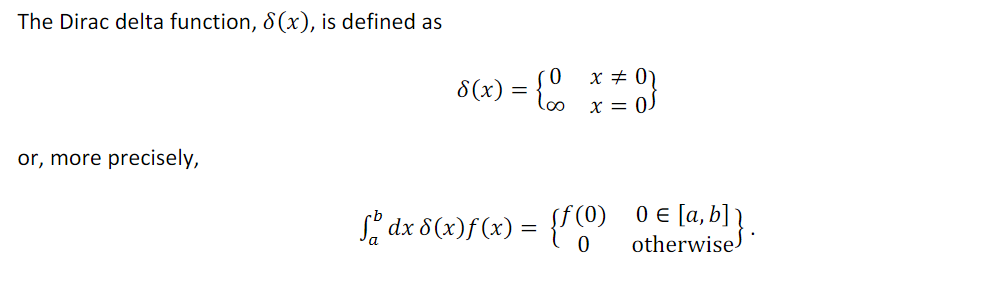 Solved The Dirac delta function, 8(x), is defined as x 8(x) | Chegg.com