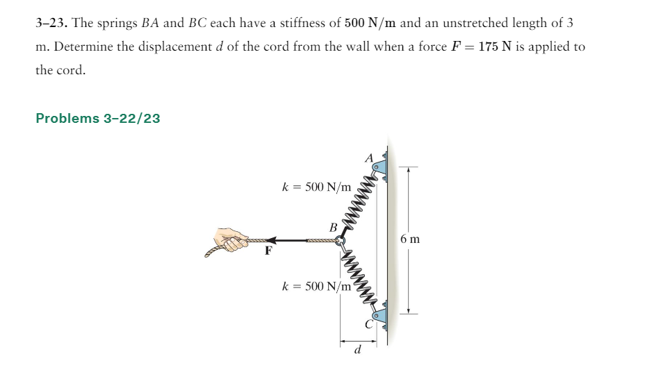 Solved 3-23. The springs BA and BC each have a stiffness of | Chegg.com