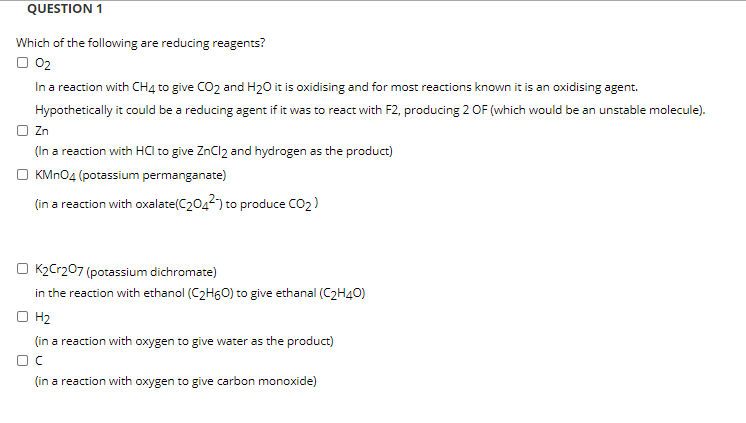 Solved QUESTION 1 Which of the following are reducing | Chegg.com