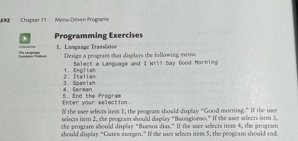 Solved 592 Chapter 11 Menu-Driven Programs VideoNote The | Chegg.com