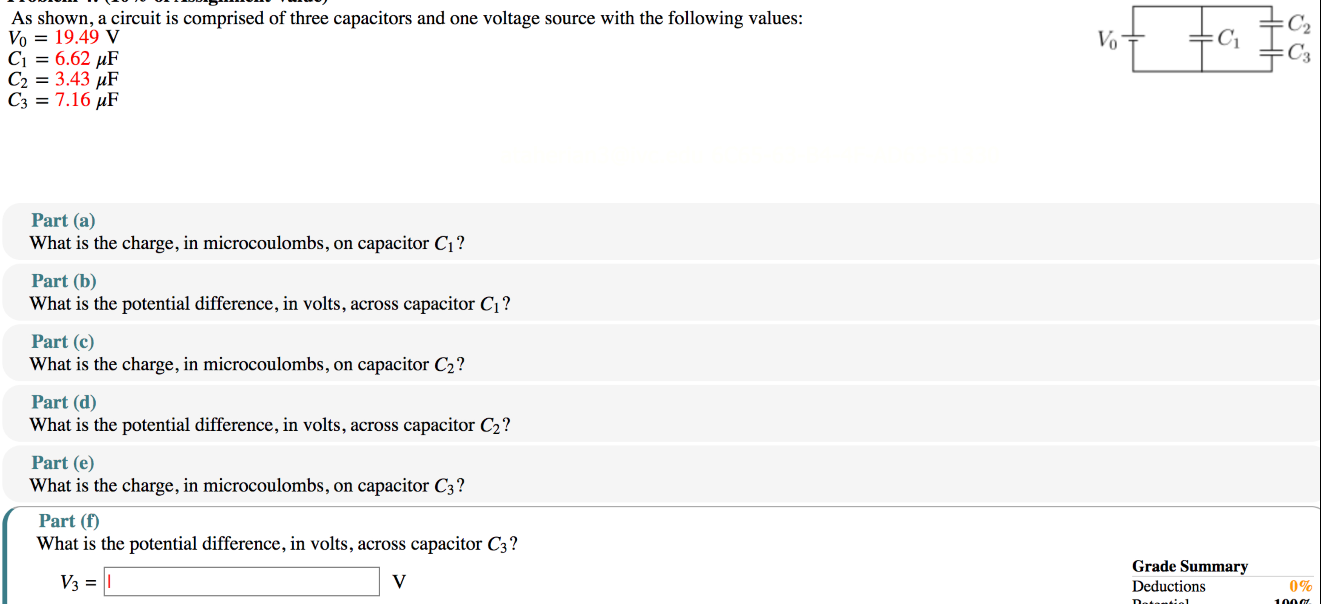 Solved As shown, a circuit is comprised of three capacitors | Chegg.com