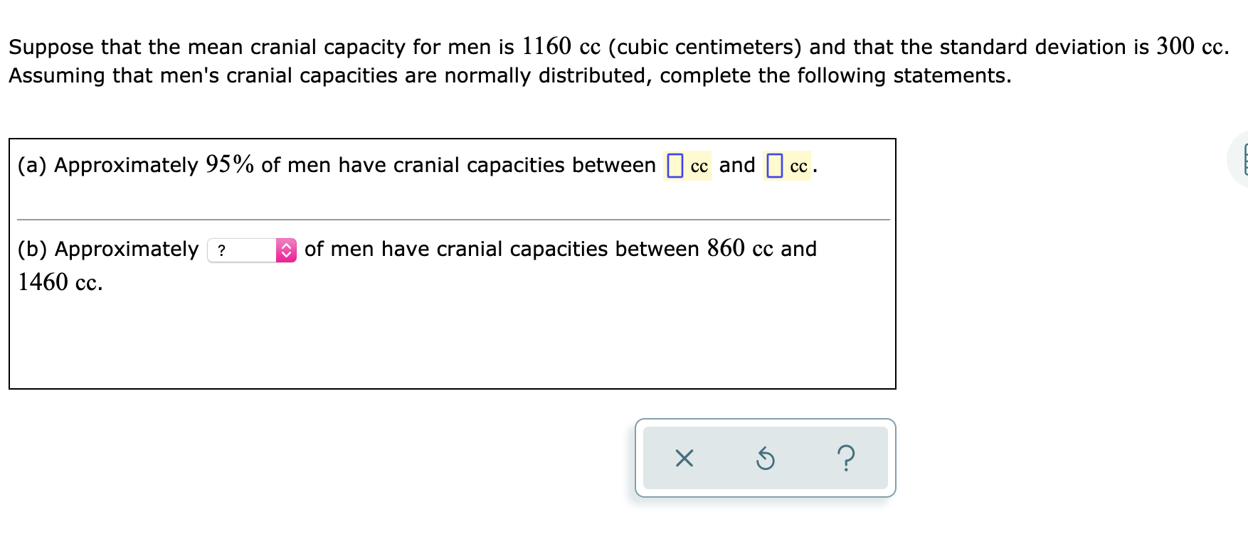 Solved Suppose that the mean cranial capacity for men is | Chegg.com