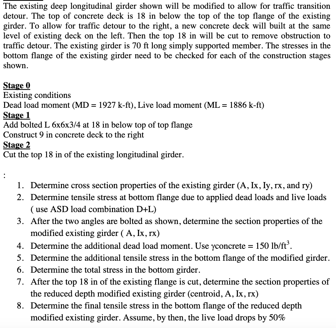 Solved The existing deep longitudinal girder shown will be | Chegg.com