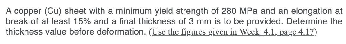 Solved A copper (Cu) sheet with a minimum yield strength of | Chegg.com